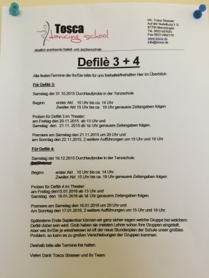 Termine für das Defilé – Tosca Dancing School